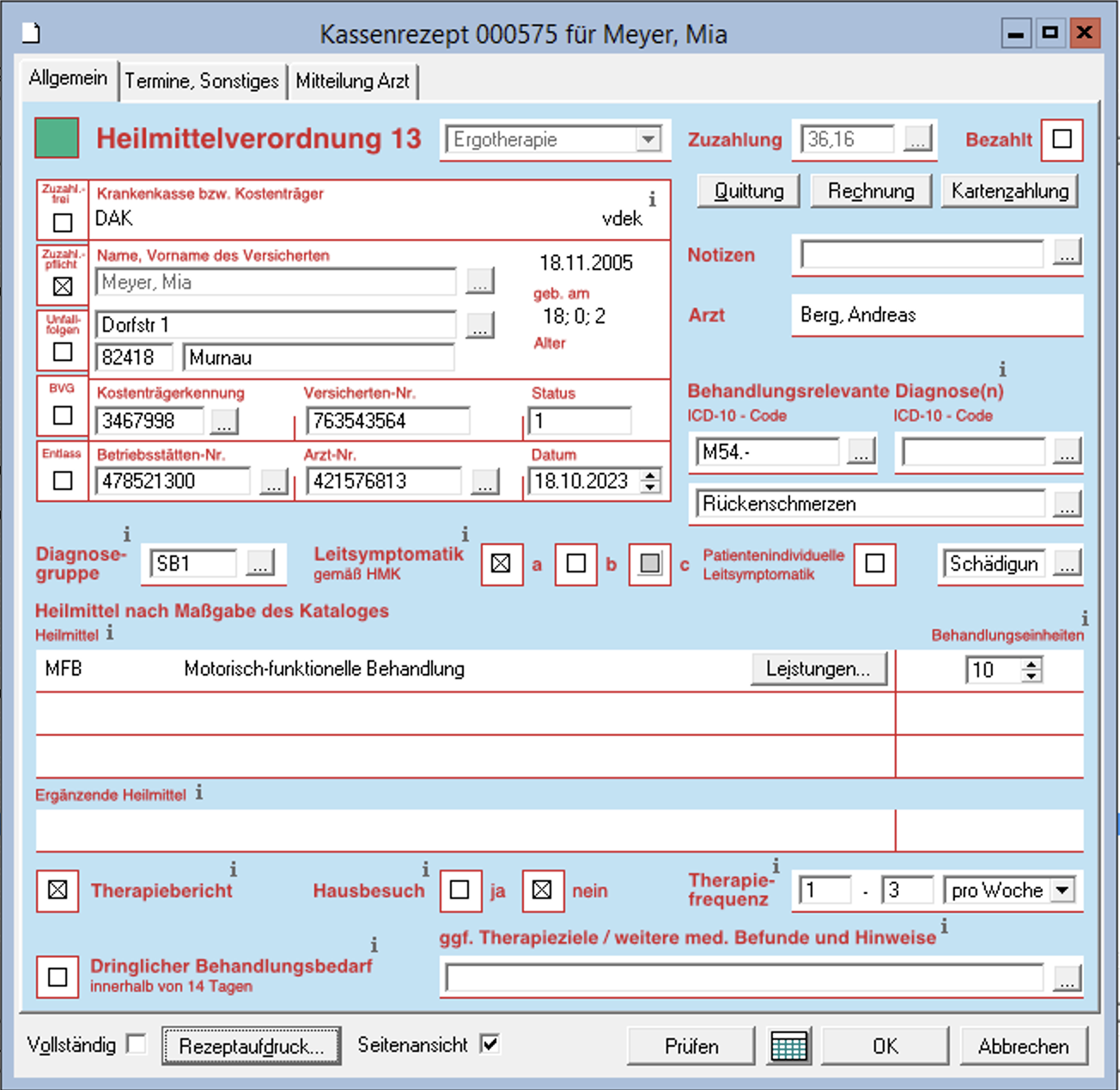 SP: Daten und Leistungen auf die Verordnung drucken
